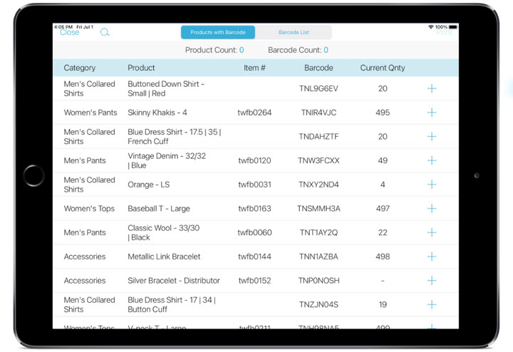 Inventory on talech Register