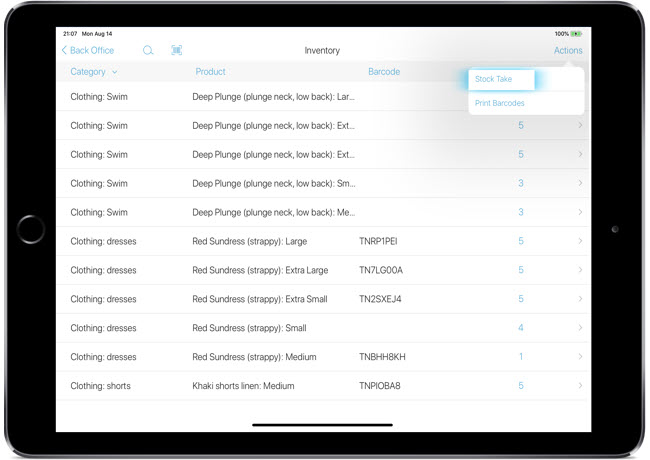 Inventory on talech Register