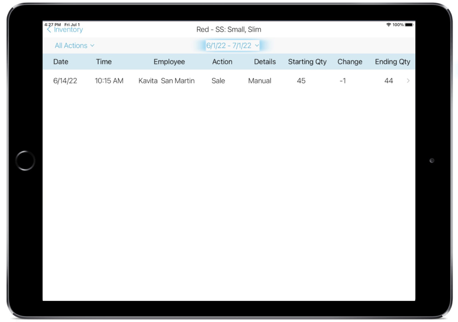 Inventory on talech Register
