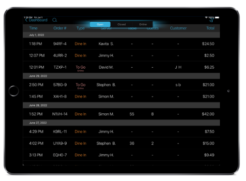 Save and Recall Orders