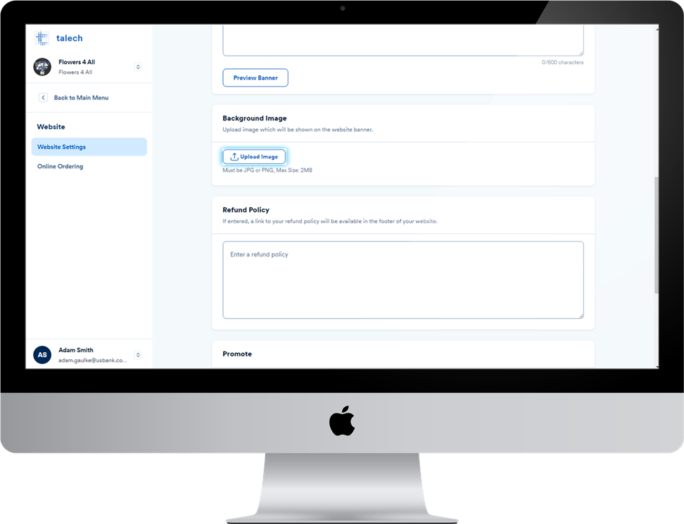 Upload a Logo and Banners to talech.com