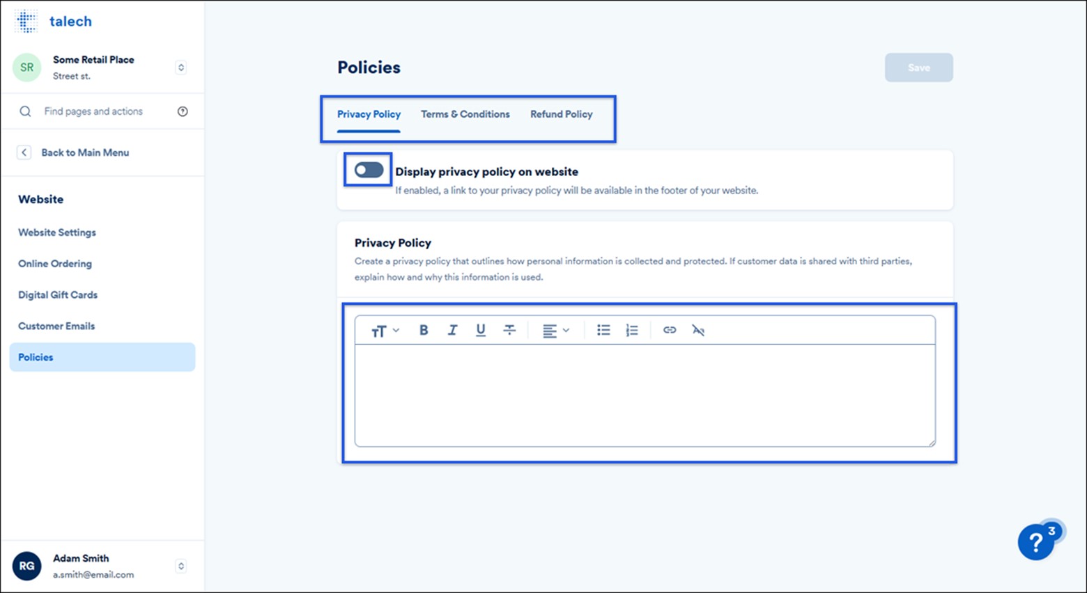 Online Ordering Settings