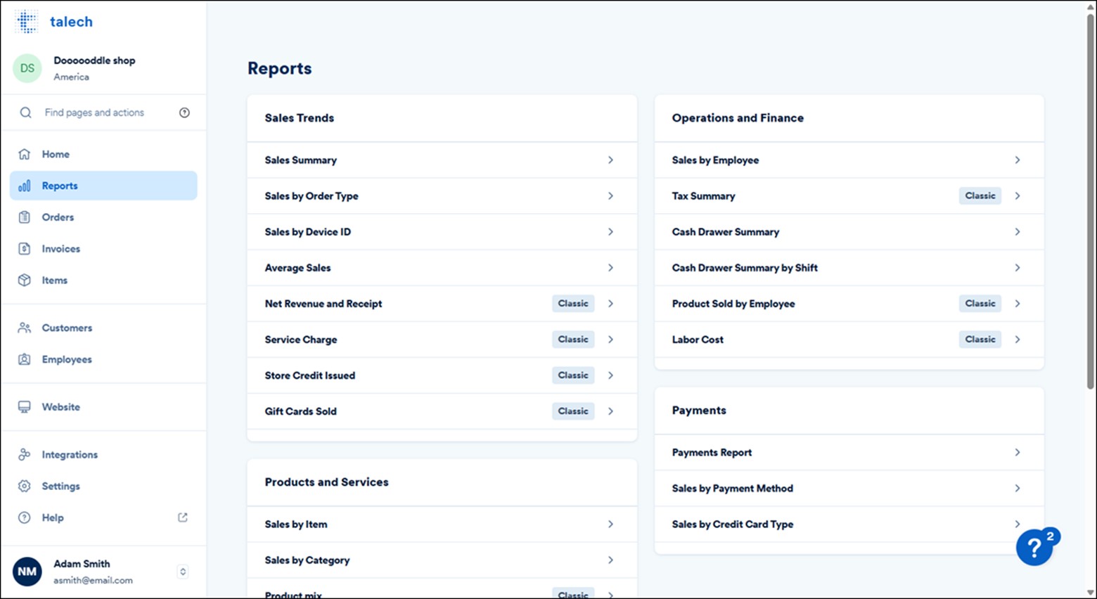 Reports on talech.com