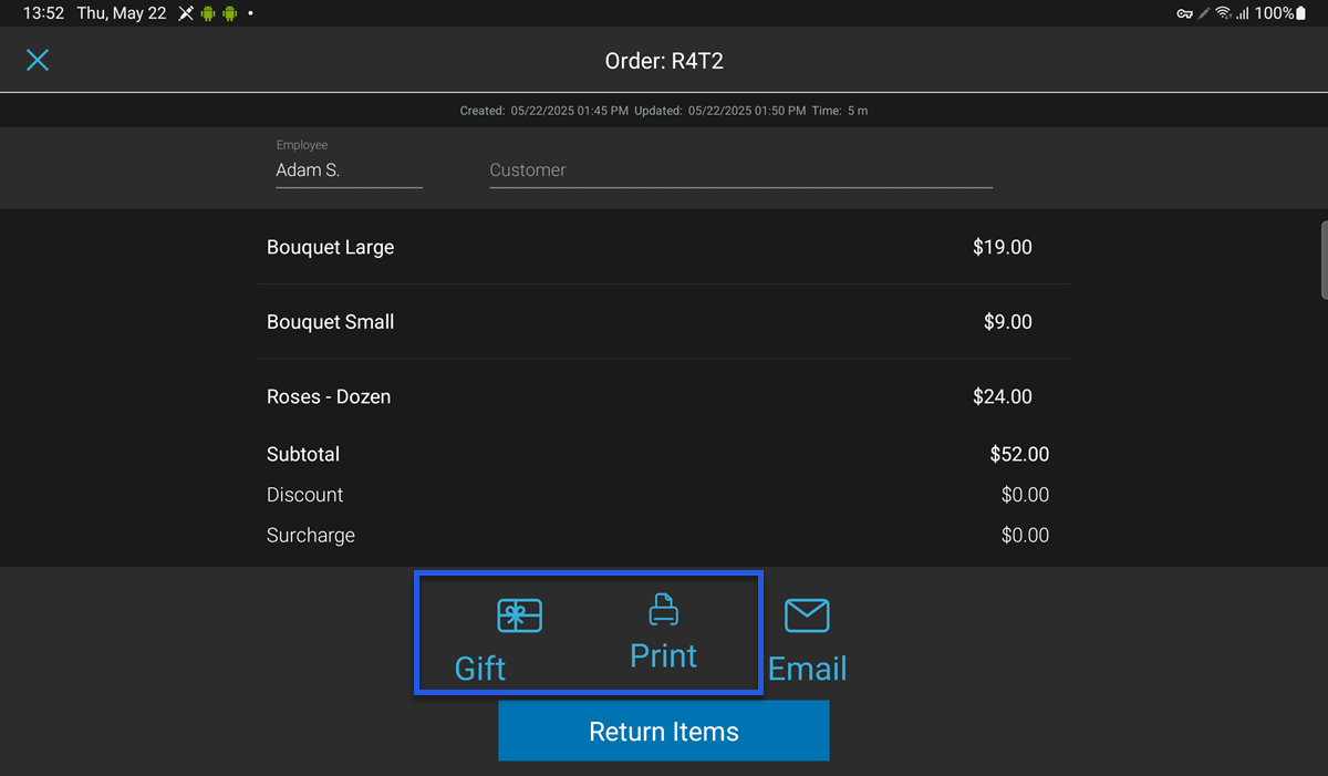 Gift receipts and extra customer receipts