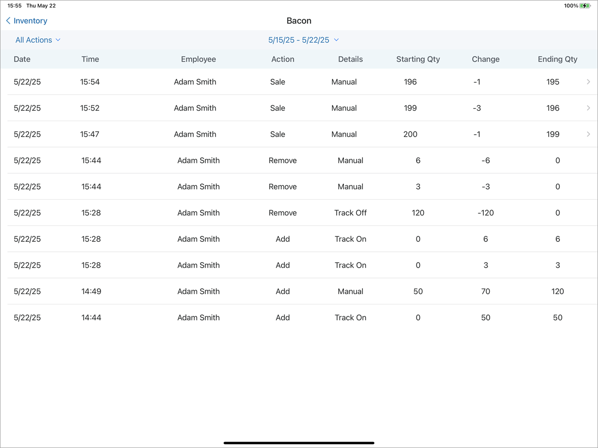 Inventory Log on talech Register