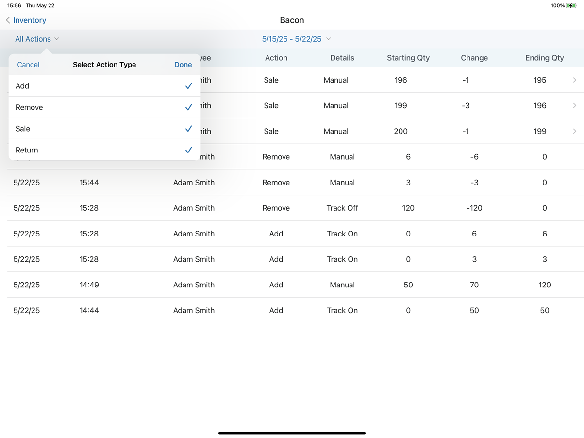 Inventory Log on talech Register