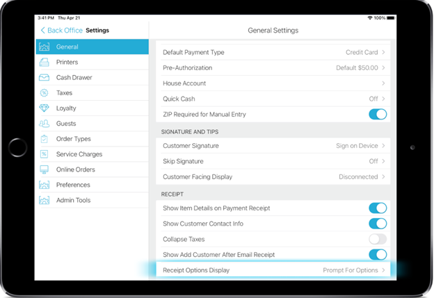 Customer Receipt Settings