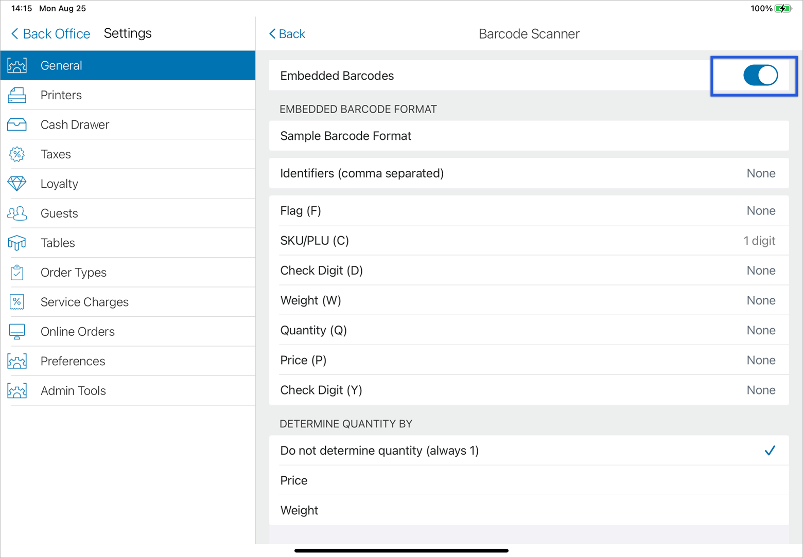 Embedded Barcode Settings