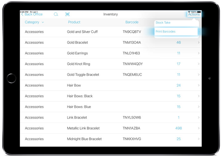 Inventory on talech Register