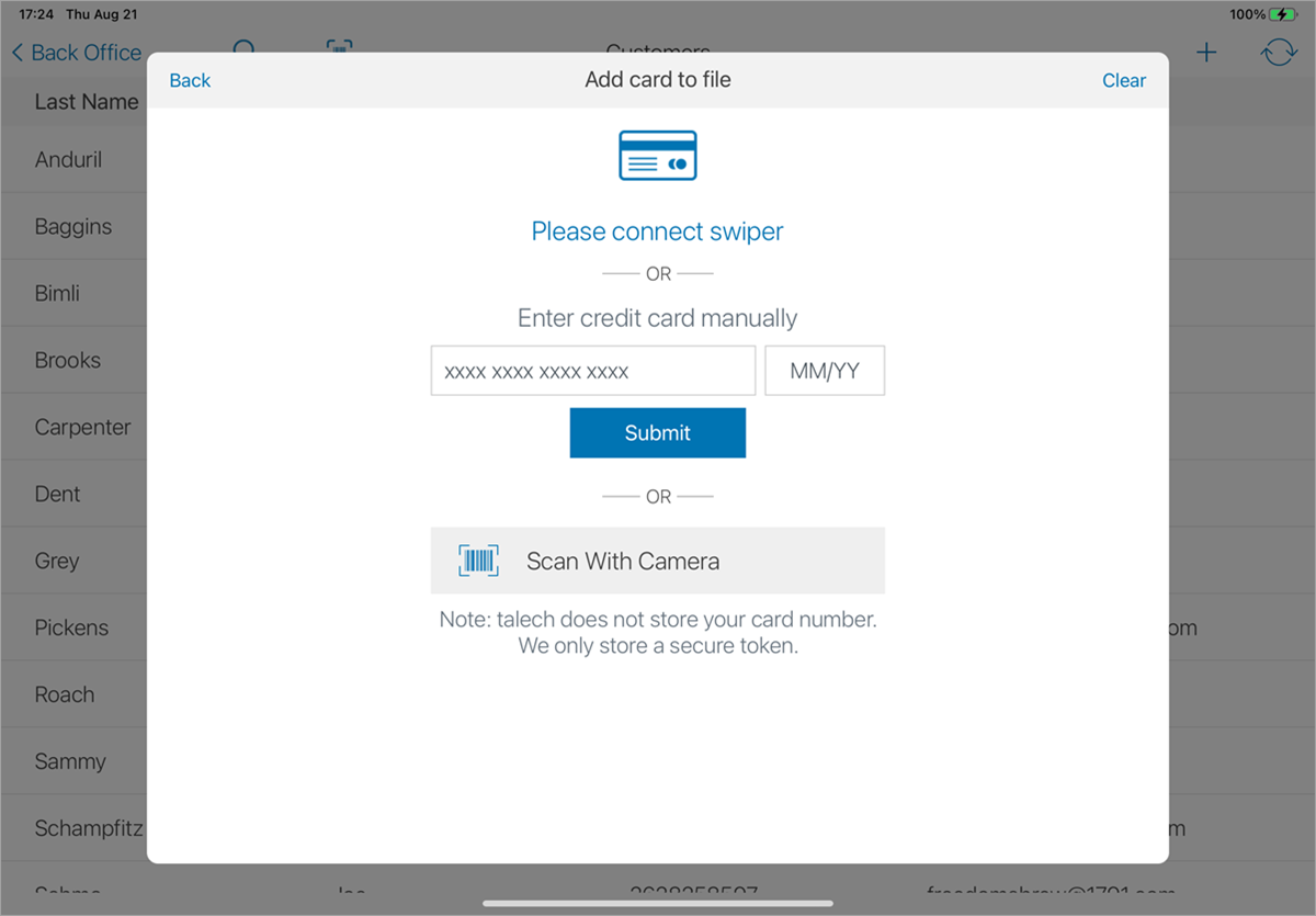 Card on file - Tokenization