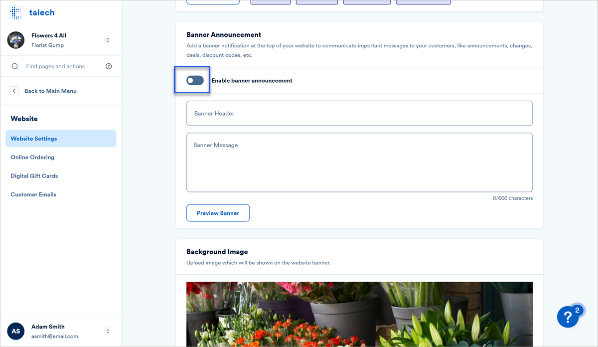 Online Ordering Settings